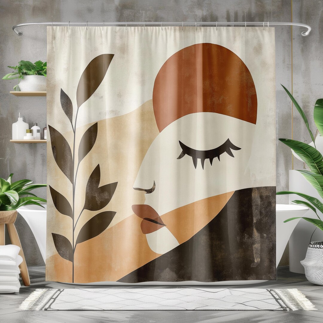 Abstract Brown Shower Curtain - Earthy Bathroom Shower Decor Neutral ...