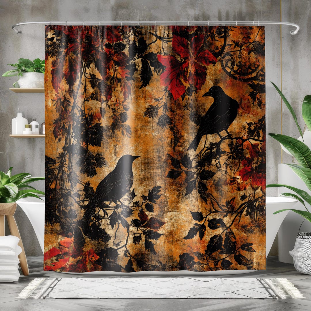 Crows Shower Curtain - Raven Gothic Shower Curtain Whimsigoth Black ...