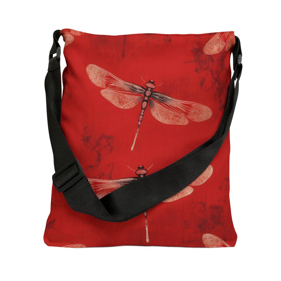 Red Dragonfly Tote Bag - Adjustable Strap Tote Bag With Zipper Pocket ...