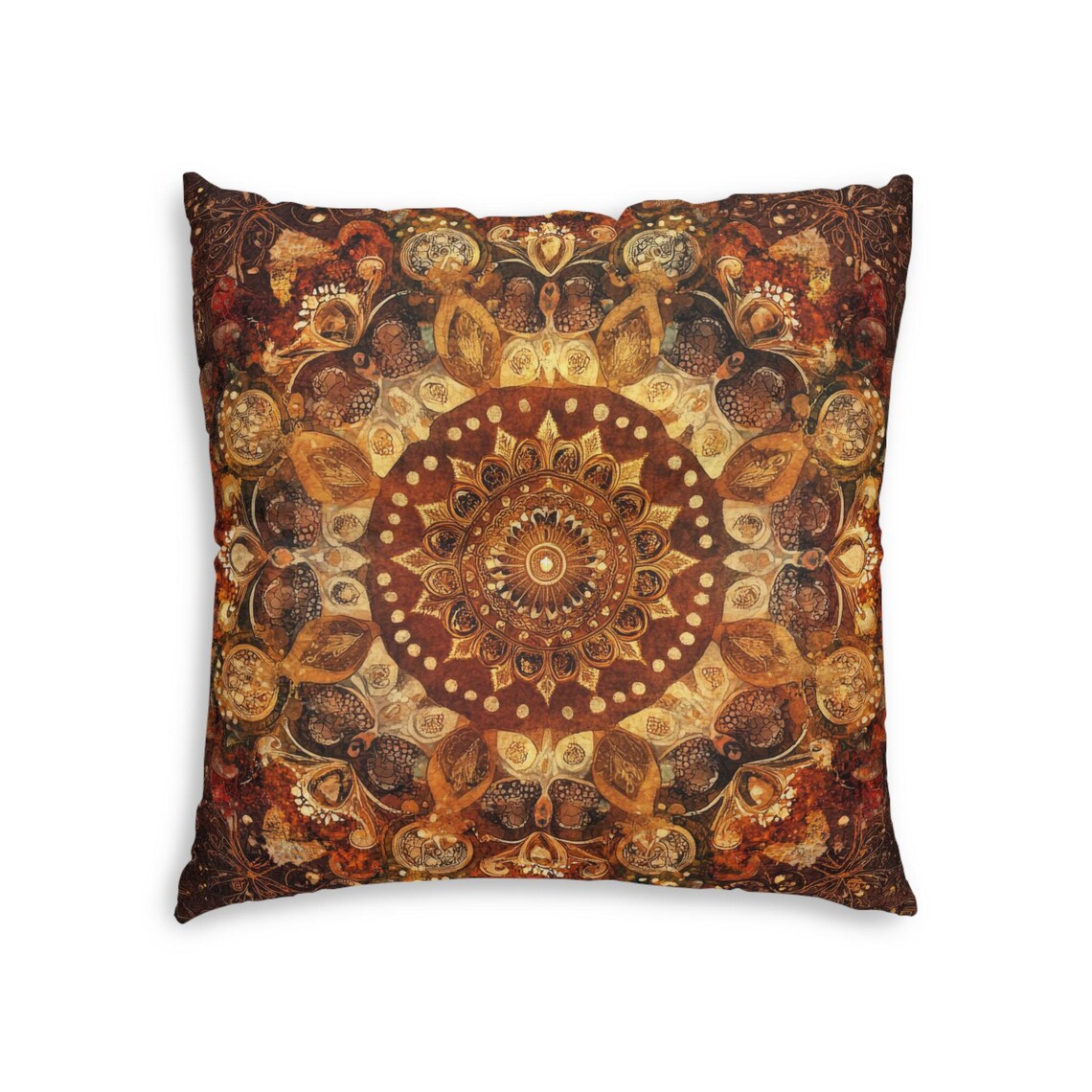 Brown and Gold Mandala Meditation Square Tufted Floor Pillow - Etsy