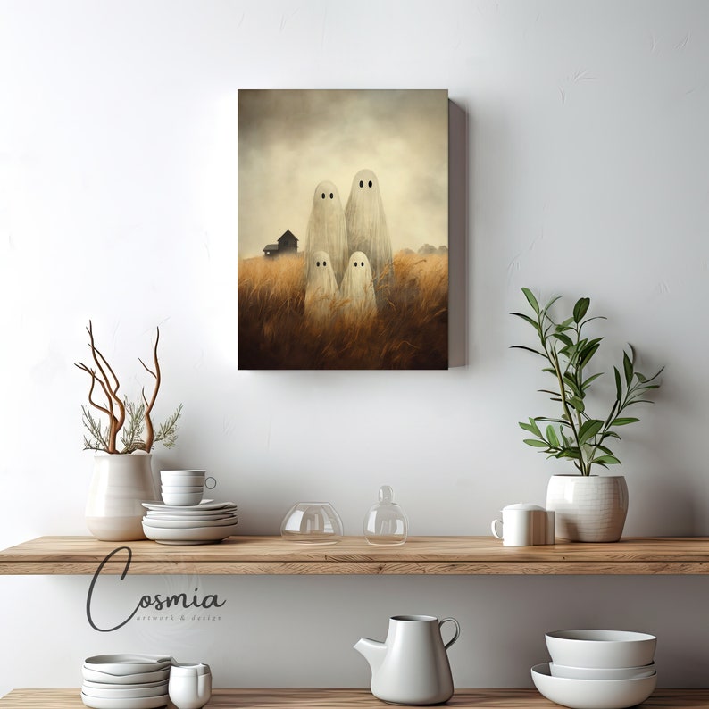 Ghosts Art Print, Halloween Art, Halloween Decor, Ghost Family in Field ...