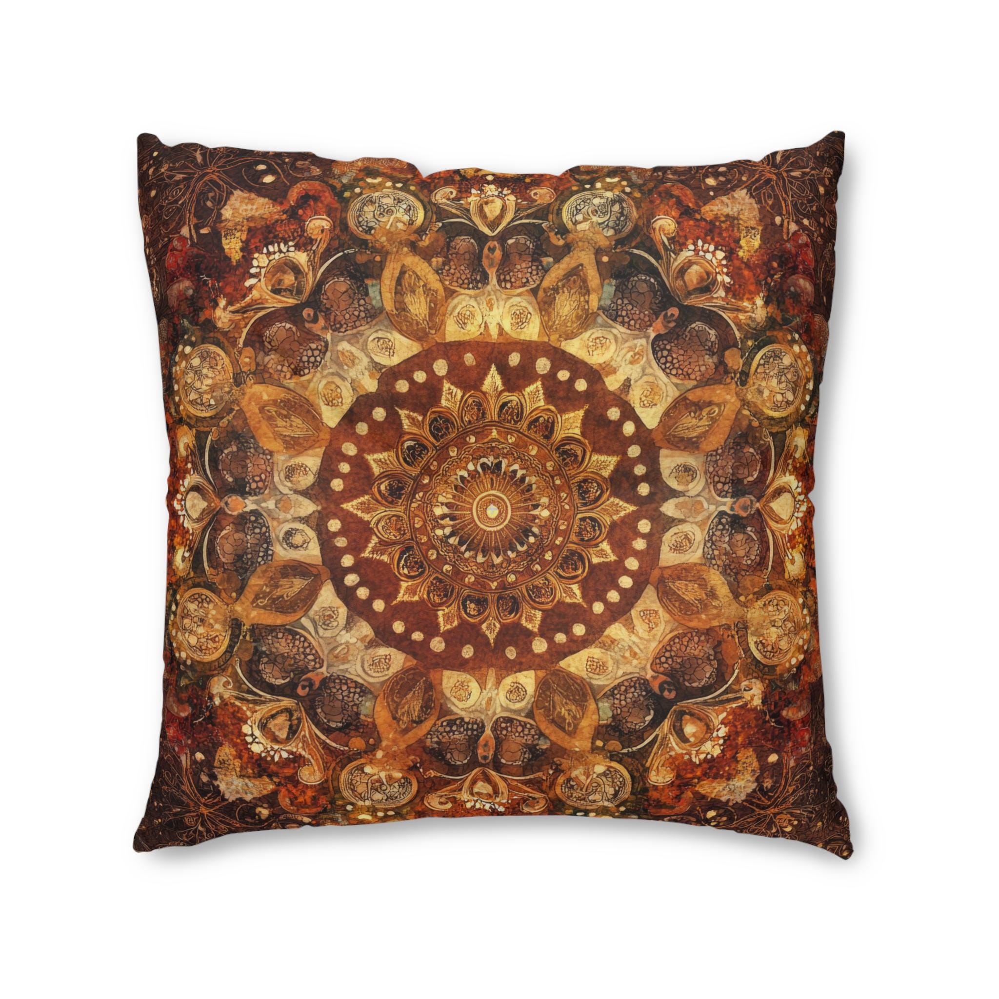 Brown and Gold Mandala Meditation Square Tufted Floor Pillow - Etsy