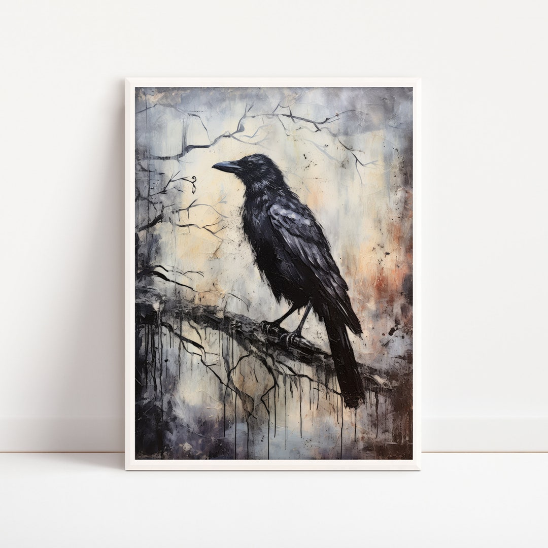 Crow Art Print, Halloween Art Print, Gothic Art Print, Creepy Wall Art ...