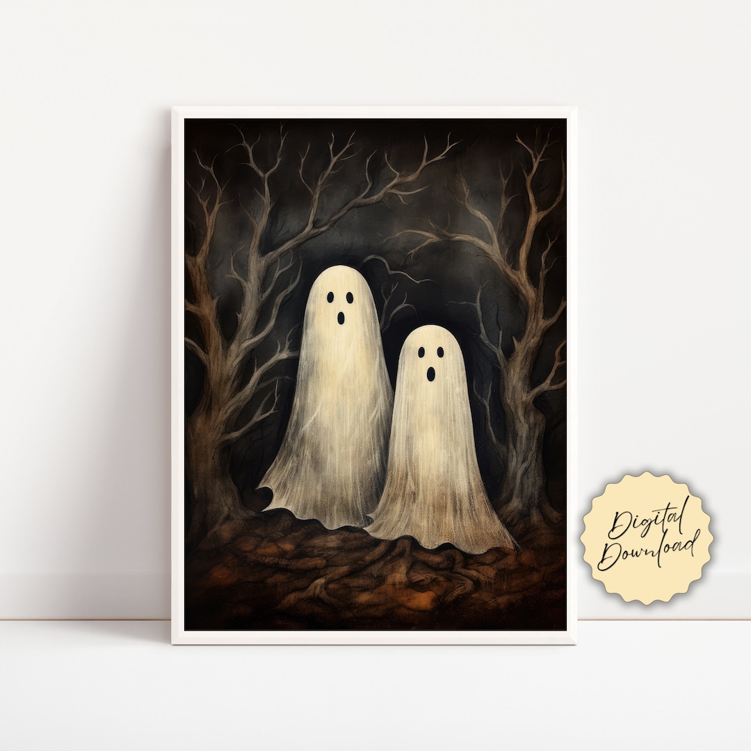 Ghosts Art Print, Halloween Art Print, Halloween Decor, Cute Ghosts in ...