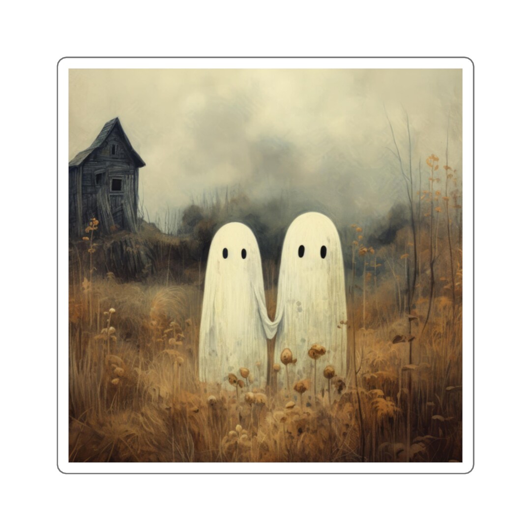 Ghosts Art Sticker, Halloween Sticker, Cute Ghosts in Field, Spooky ...