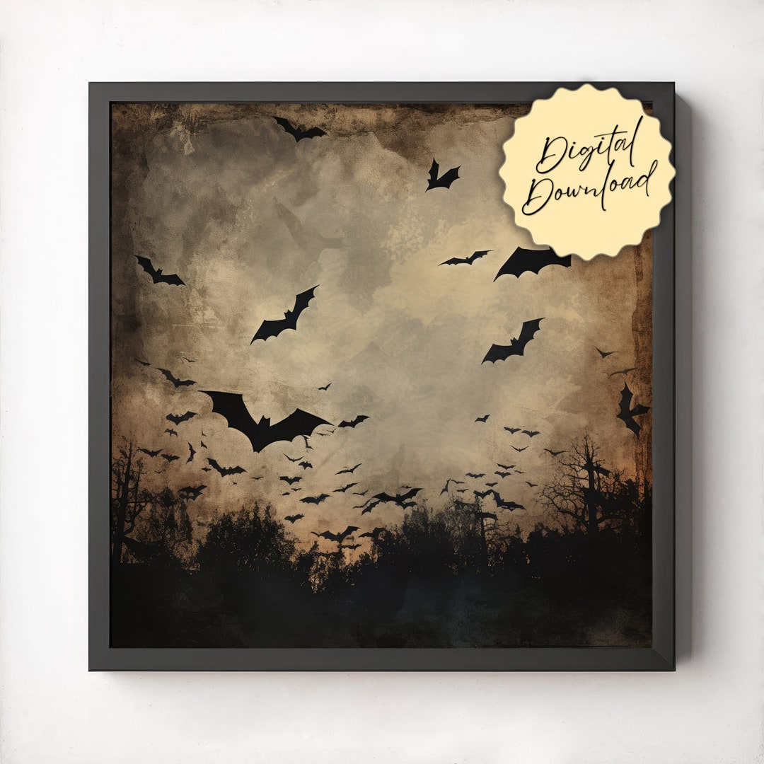 Halloween Bats Art Print, Halloween Art Print, Bats Art, Gothic Decor ...