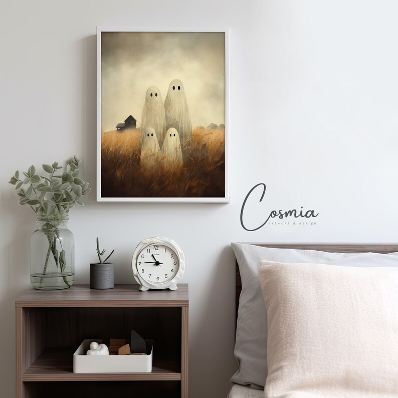 Ghosts Art Print, Halloween Art, Halloween Decor, Ghost Family in Field ...