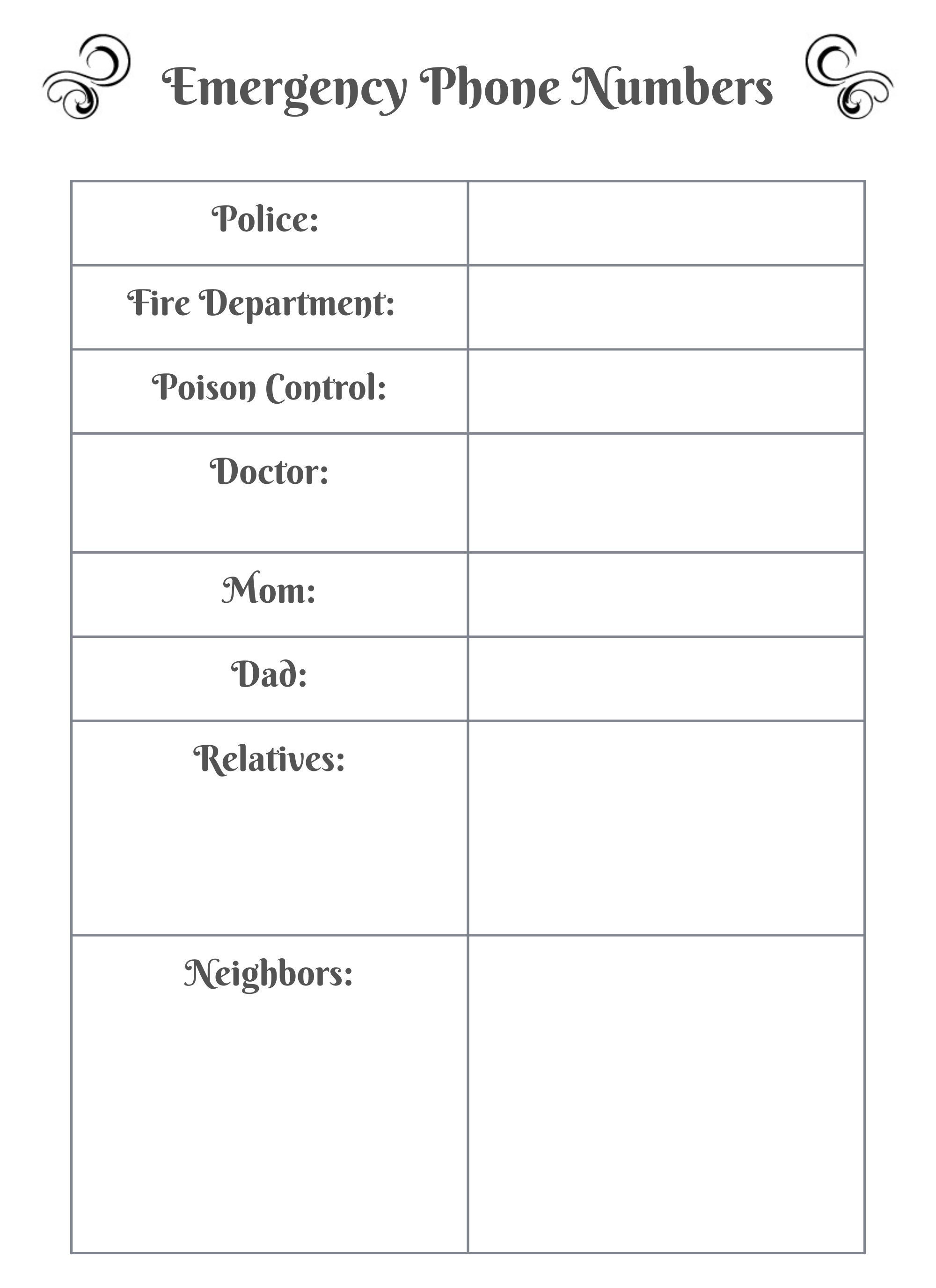 Simple Emergency Phone Number Printable - Etsy