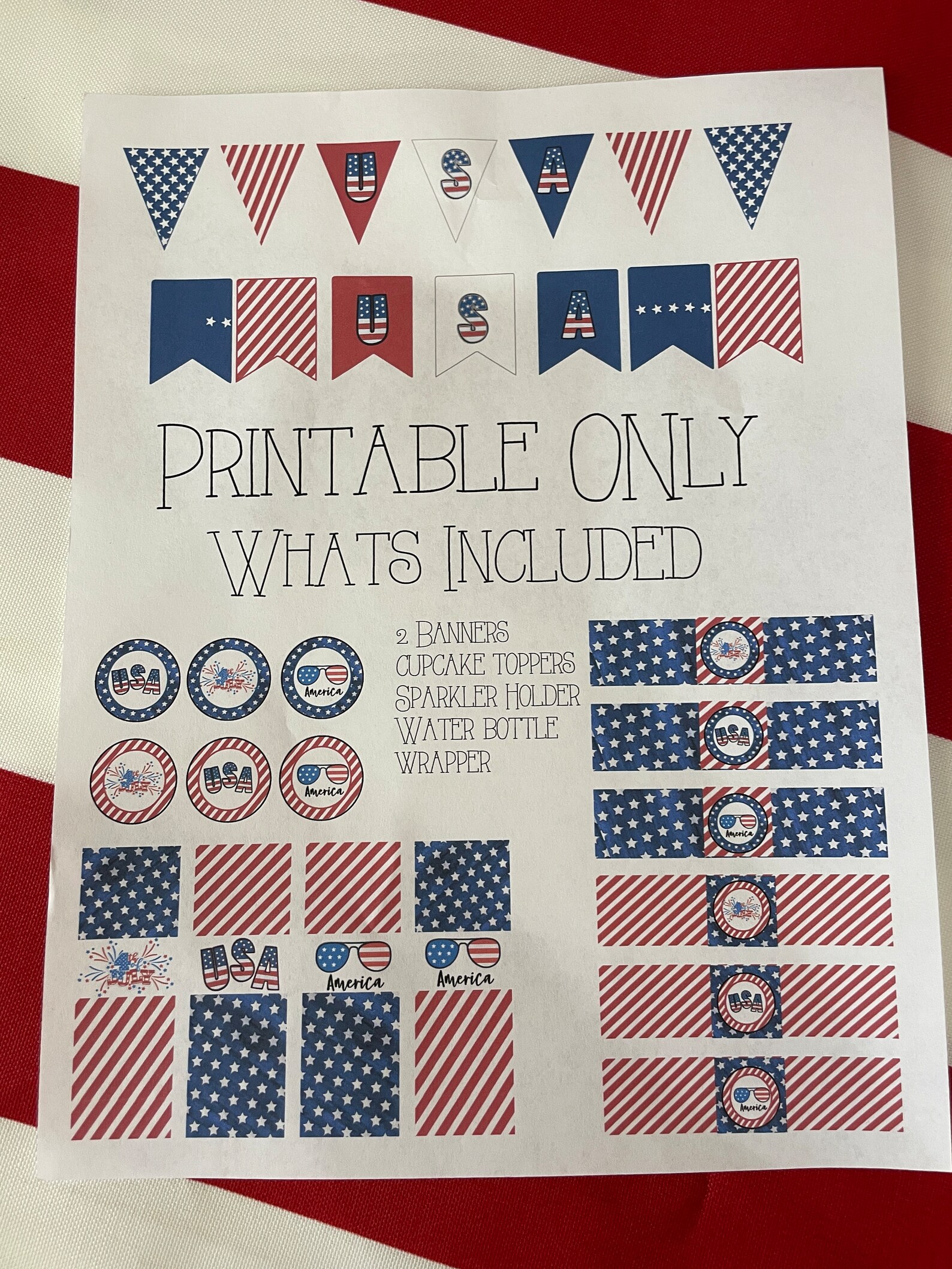 4th July Party Printable, Fourth July, USA, Sparkler Printable, Cupcake ...