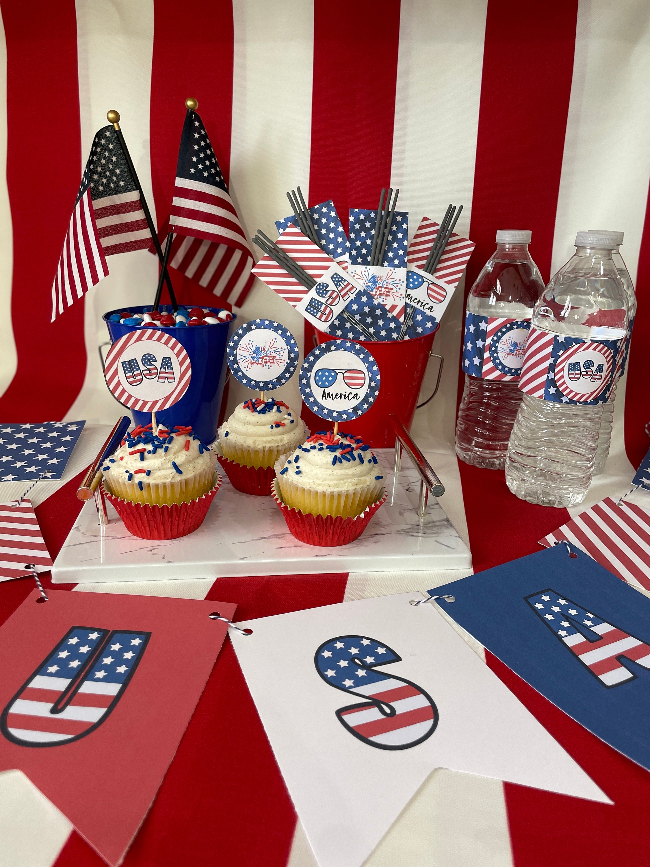 4th July Party Printable, Fourth July, USA, Sparkler Printable, Cupcake ...