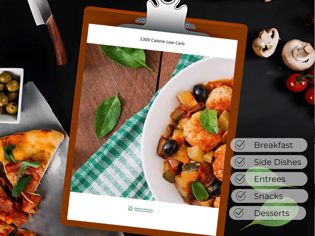 1300 Calorie Low Carb Meal Planner, High Protein Recipes, Lose Belly ...