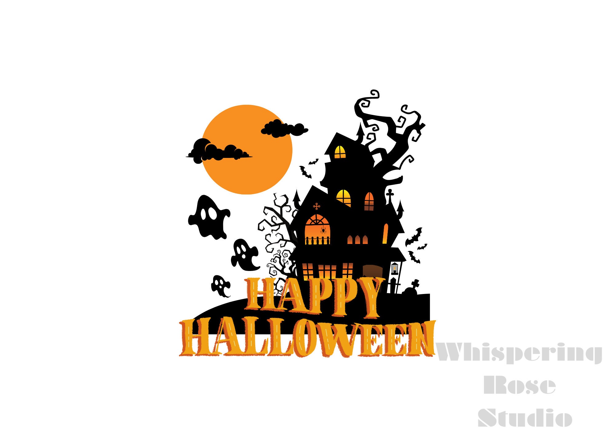 Spooky Haunted House: Happy Halloween PNG SVG - Etsy