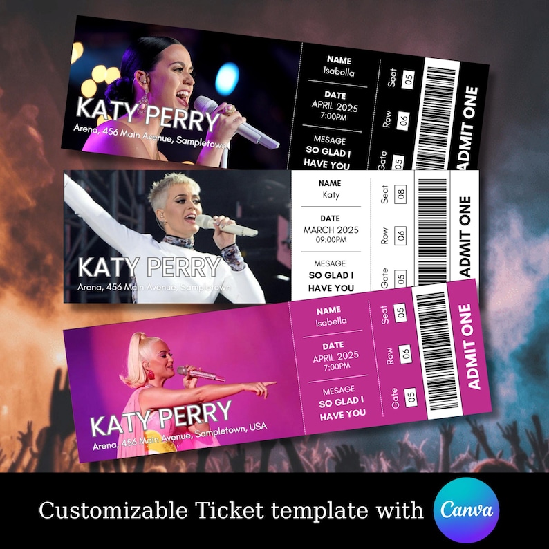 Editable Concert Ticket Template, Printable Event Ticket, Custom Part ...