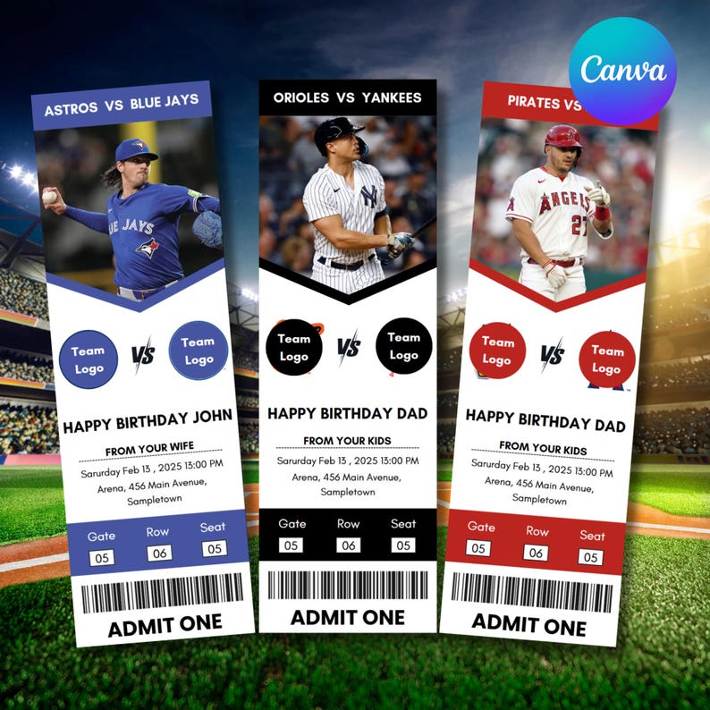 Editable Baseball Ticket Template, Custom Fake Baseball Ticket Template ...