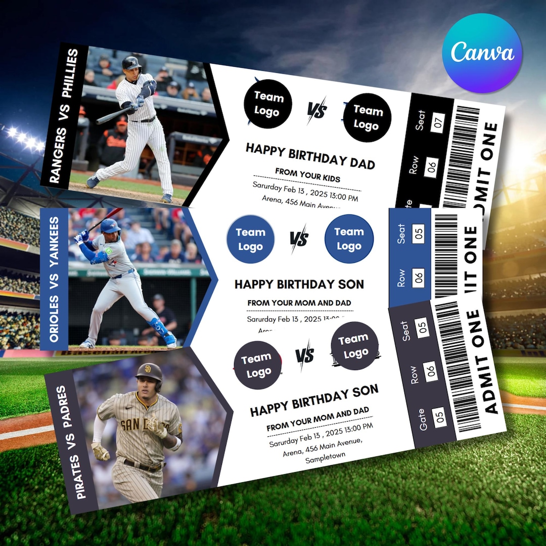 Editable Baseball Ticket Template, Custom Fake Baseball Ticket Template ...