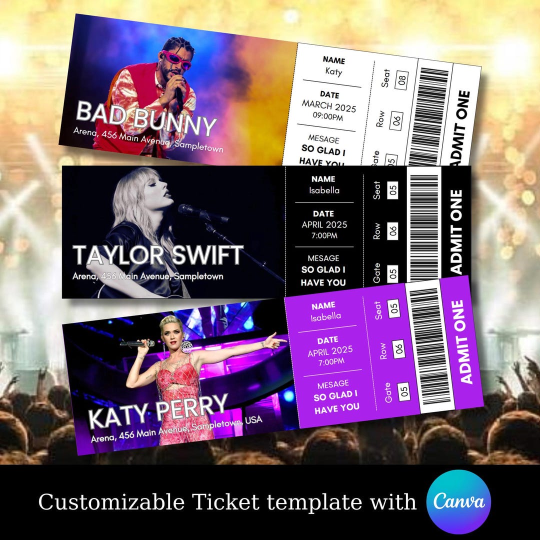 Editable Concert Ticket Template, Custom Concert Ticket Gift, DIY Event ...