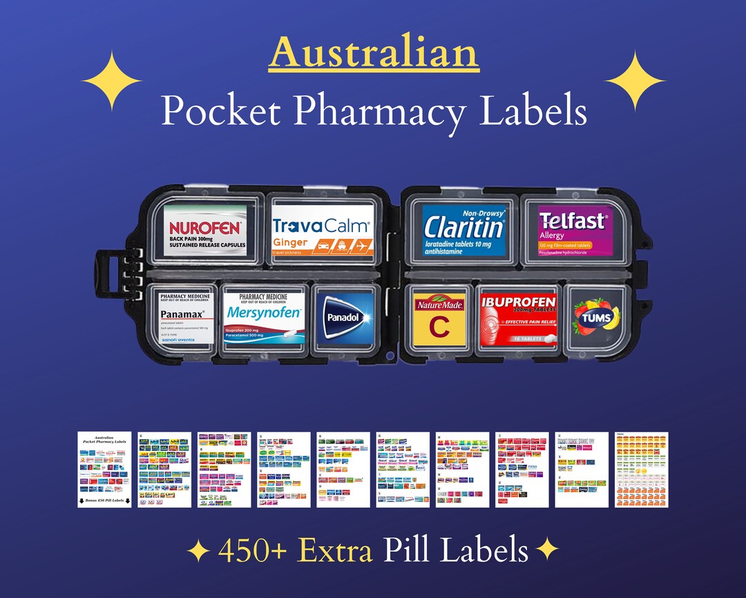 Australian Pill Case Labels, Printable Pill Case Labels, Travel Pill ...