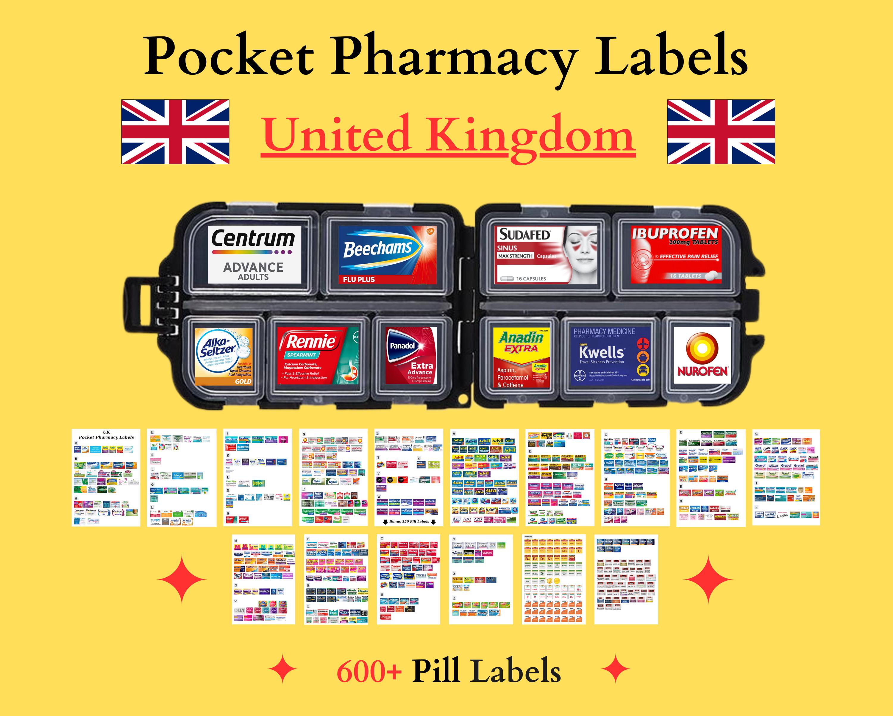 UK Pocket Pharmacy Labels, Printable Pill Case Labels, Pill Box ...