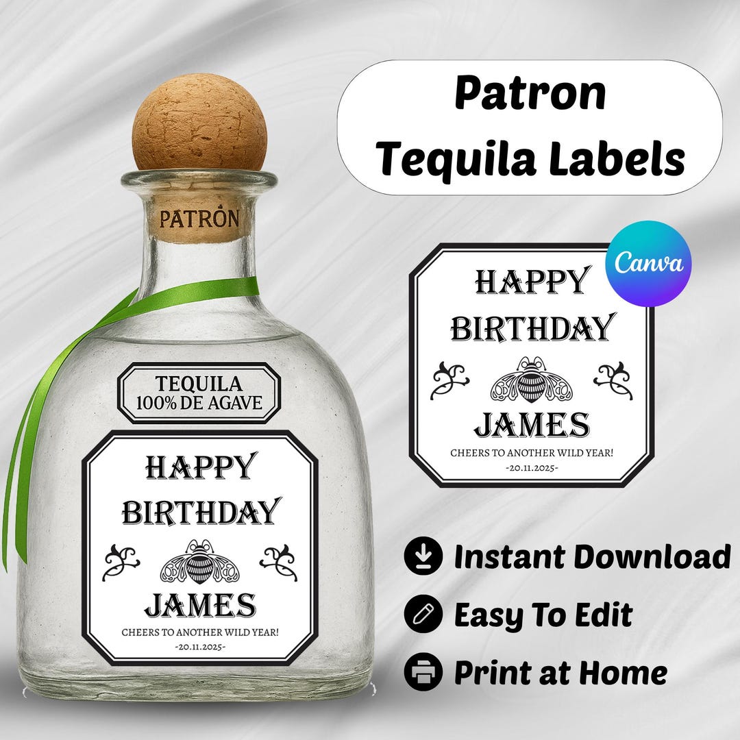 Editable Patron Tequila Label Canva Template, Custom Tequila Bottle Tag ...