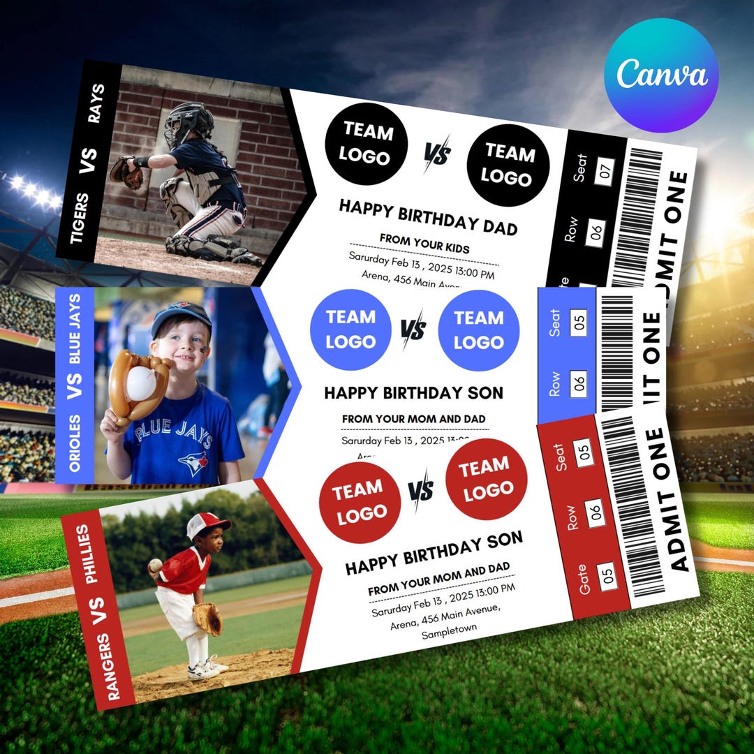 Editable Baseball Souvenir Ticket, Custom Fake Baseball Ticket Template ...