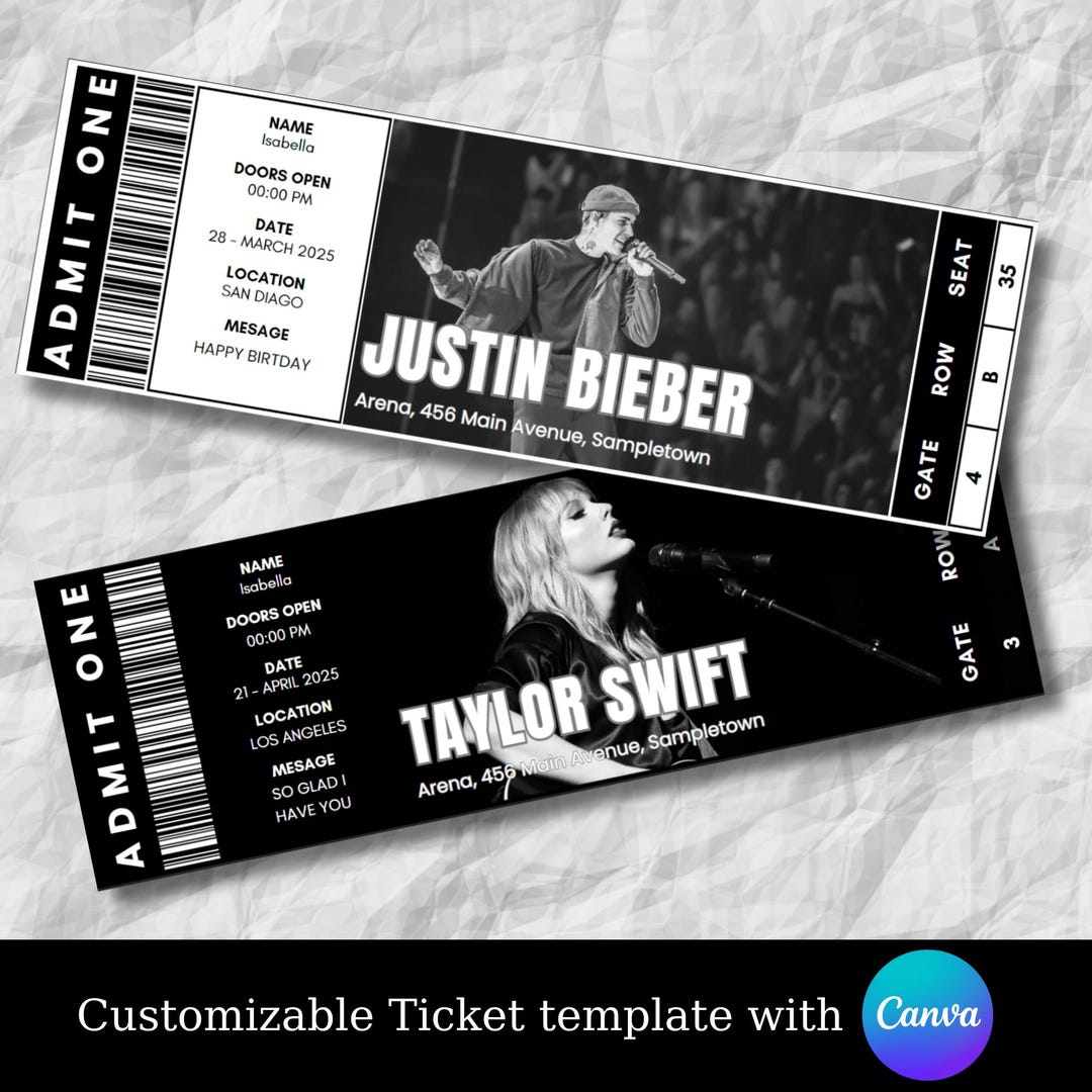 Editable Concert Ticket Invitation Template, Printable Event Ticket ...
