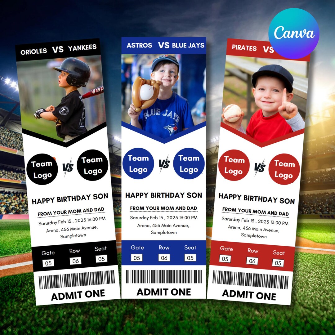 Editable Baseball Ticket Template, Custom Fake Baseball Souvenir Ticket ...