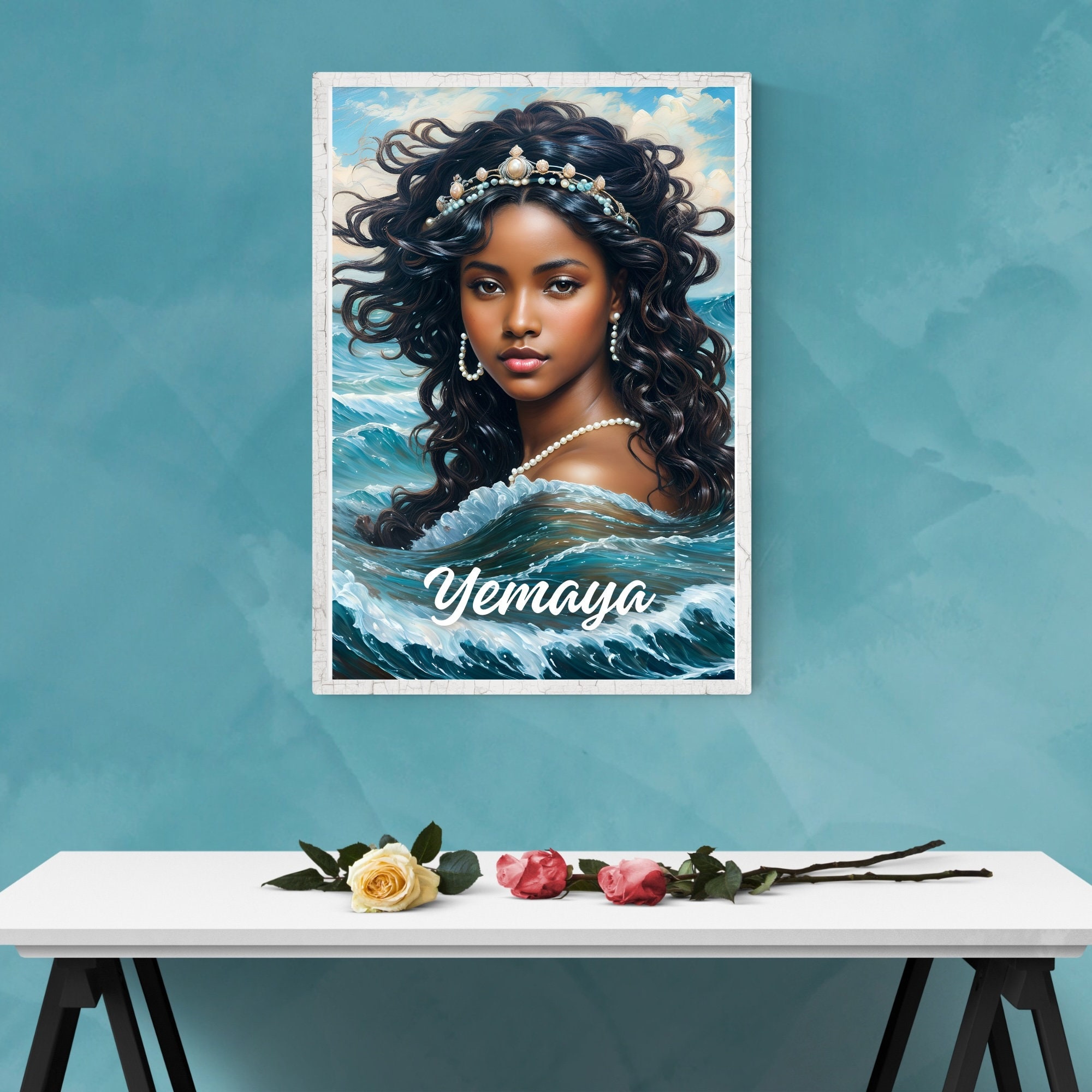 Yemaya Art Printable - African Water Goddess, Black Woman Ocean Queen ...