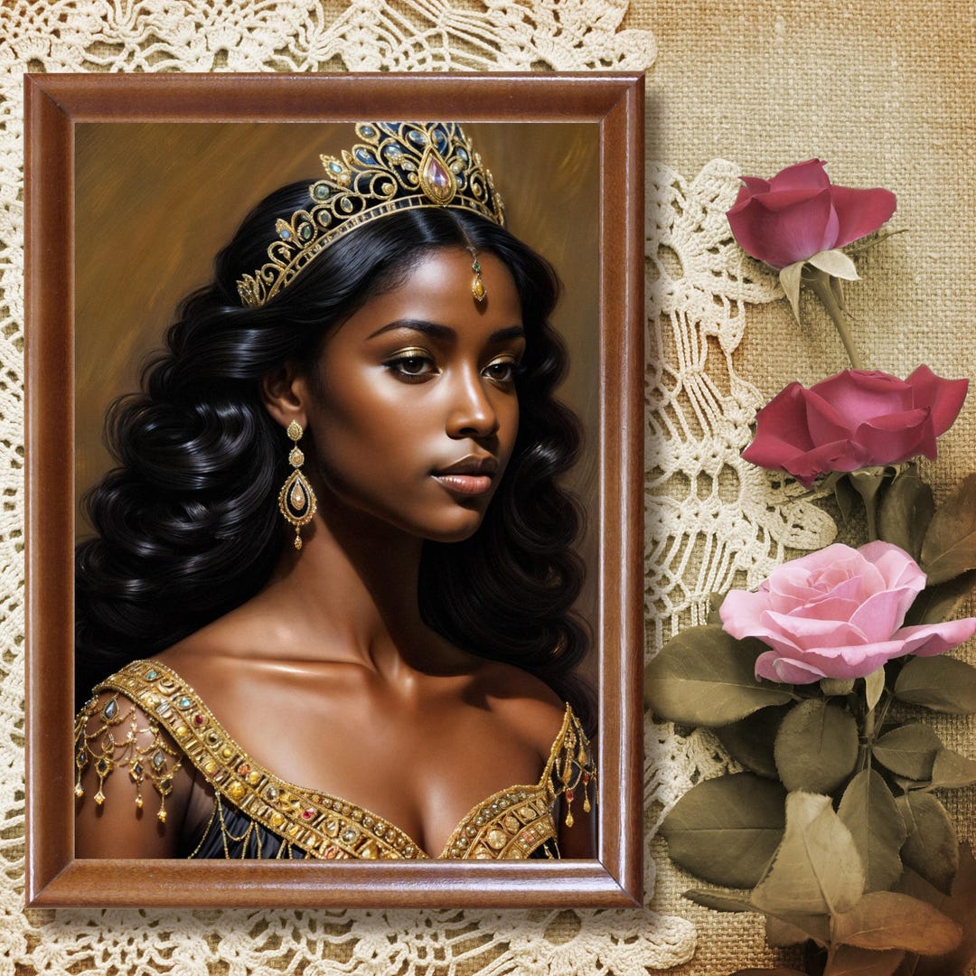 Black Woman Queen in Crown, African American Royalty Art, Regal Melanin ...