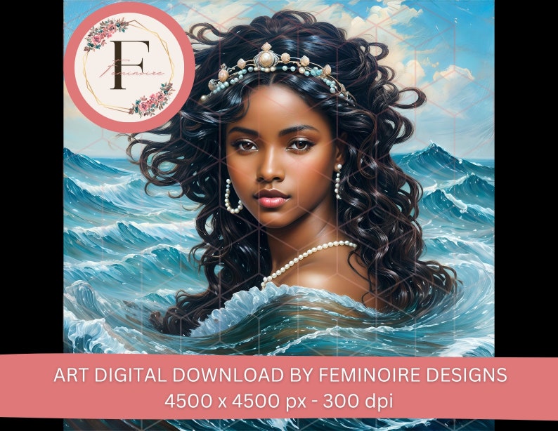 Yemaya Art Printable - African Water Goddess, Black Woman Ocean Queen ...