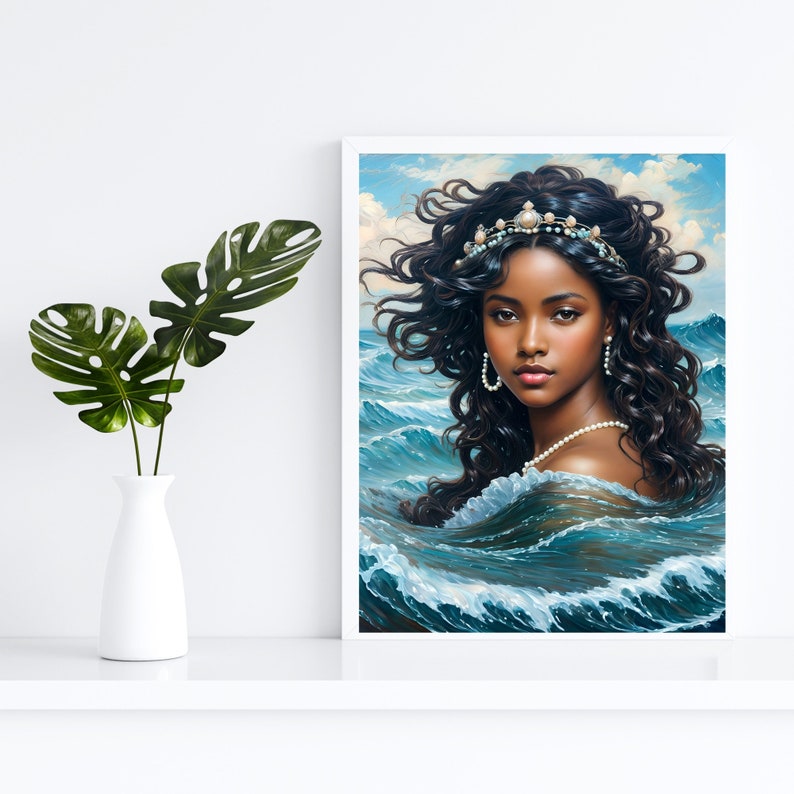 Yemaya Art Printable - African Water Goddess, Black Woman Ocean Queen ...
