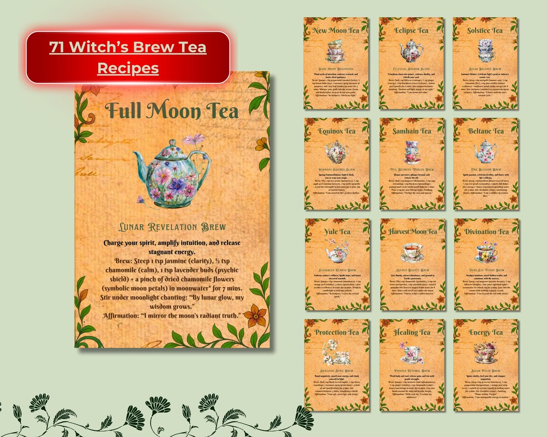 Tea Witch Grimoire Cards: Brew Recipes & Magic Guide (printable Deck ...