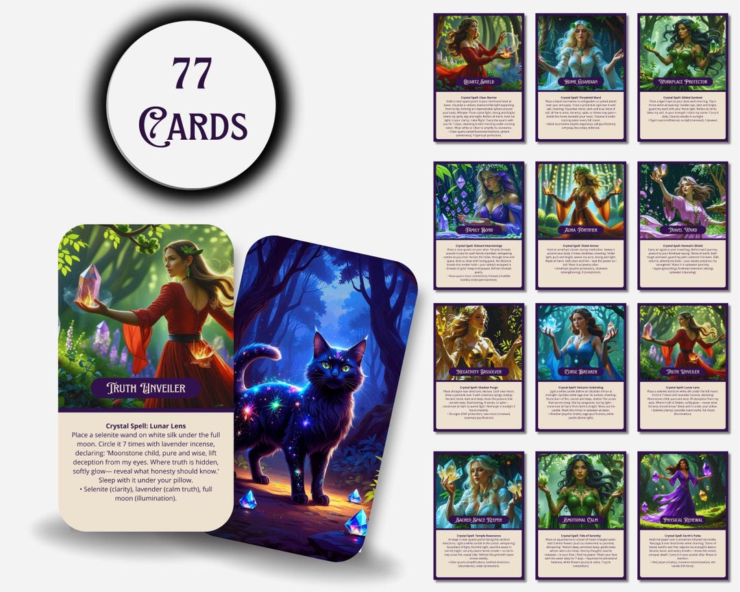 Crystal Spell Deck: 77 Printable Witchcraft Cards • Grimoire (digital ...