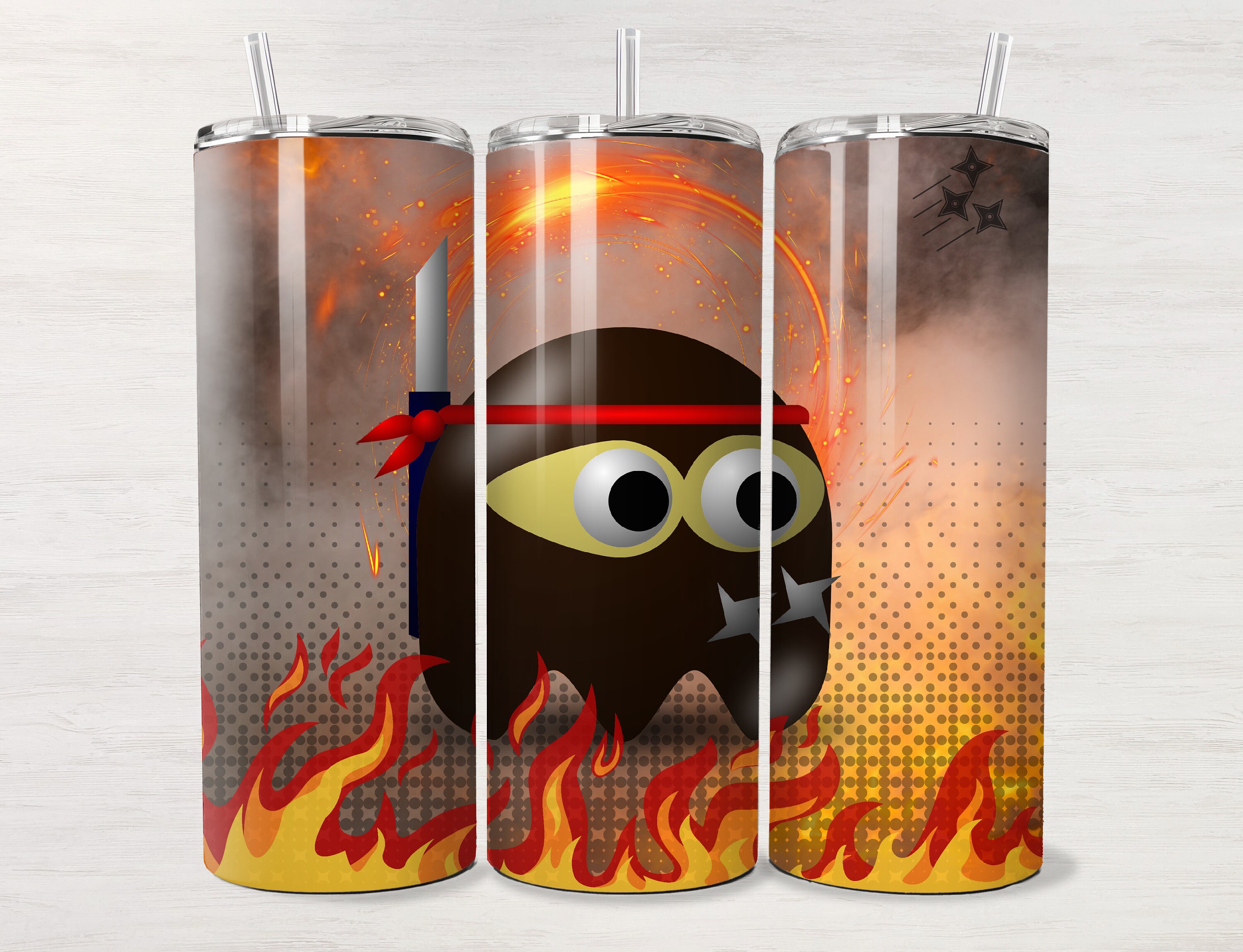 Pacman Ghost Fire Ninja Tumbler Design, 20oz Skinny Tumbler Wrap ...