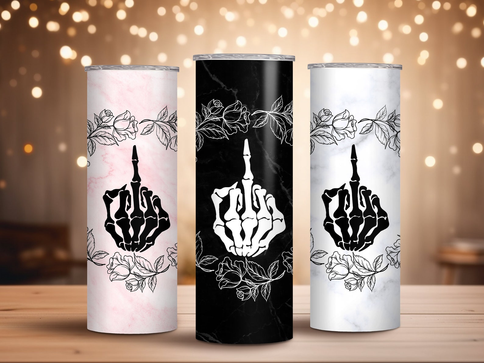 Skull Middle Finger Tumbler Designs, Set of 3, 20oz Skinny Tumbler Wrap ...