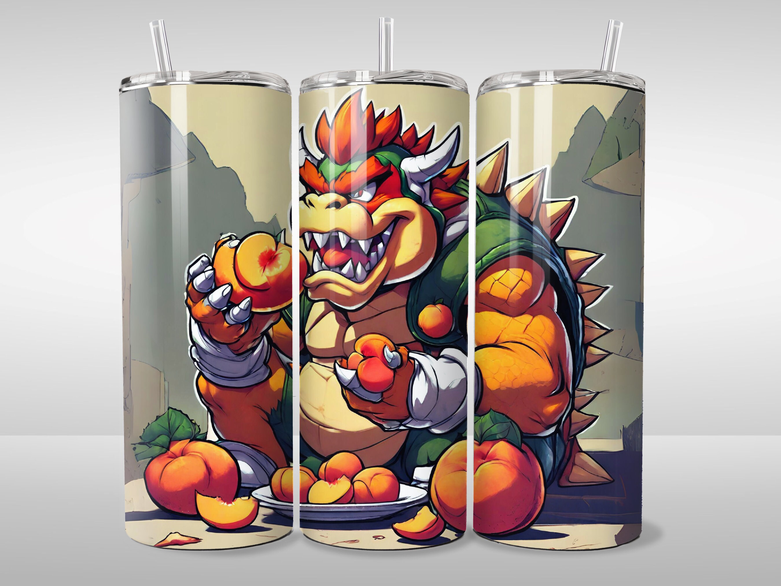 Bowser Eating Peaches Funny Gamer Tumbler Design, 20oz Skinny Tumbler ...