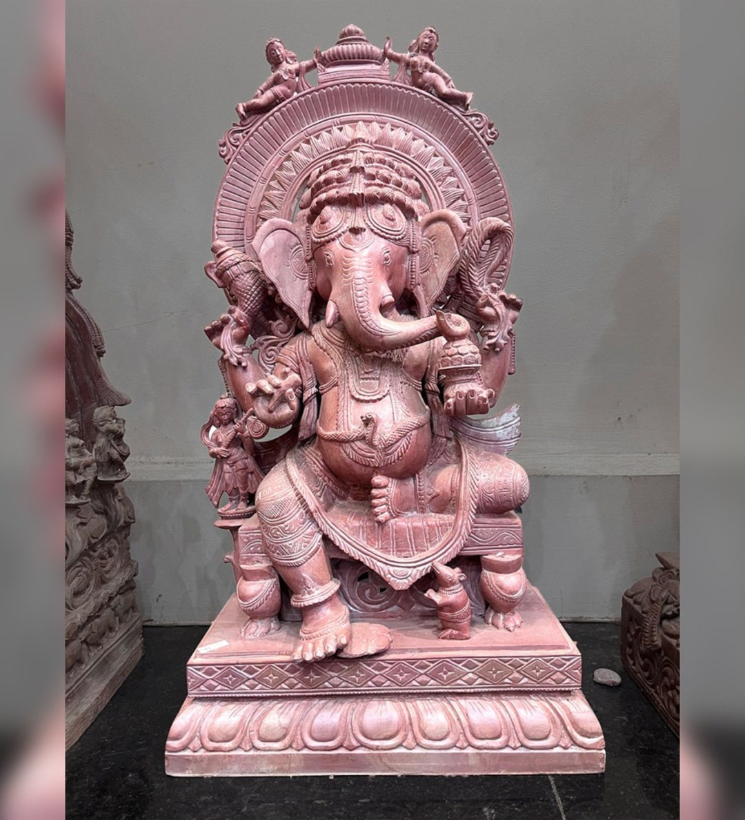 Lord Ganesha on Singhasana Pink Stone Statue - Etsy
