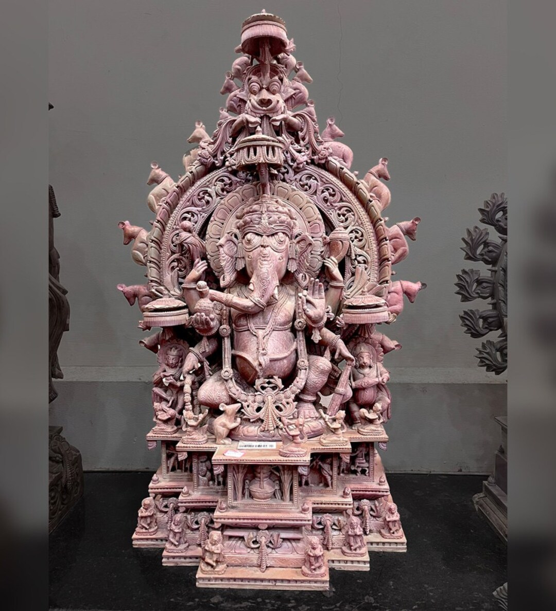 Lord Ganesha With Rats, Khanja Work Pink Stone Statue - Etsy