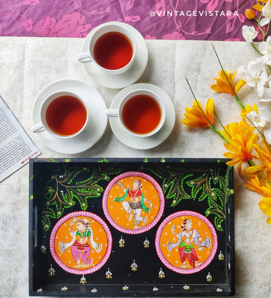 Black Pattachitra Dancer Tray - Etsy