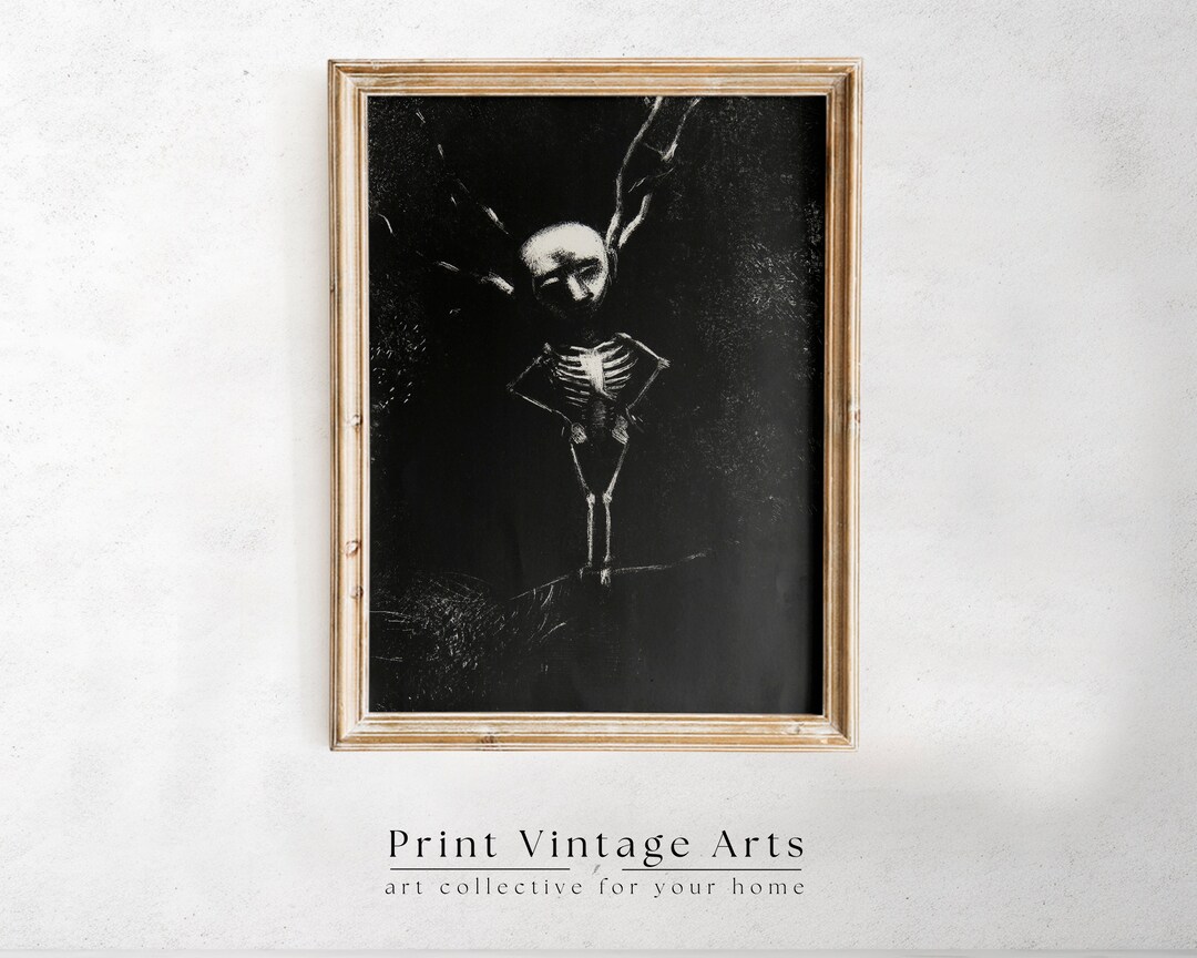 Vintage Skeleton Art Print, Pale Figure Printable Wall Art, Halloween ...