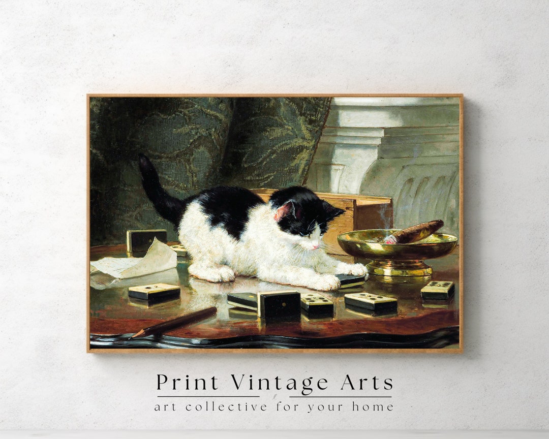 Printable Vintage Cat Painting, Bohemian Antique Wall Art, Wall Art ...