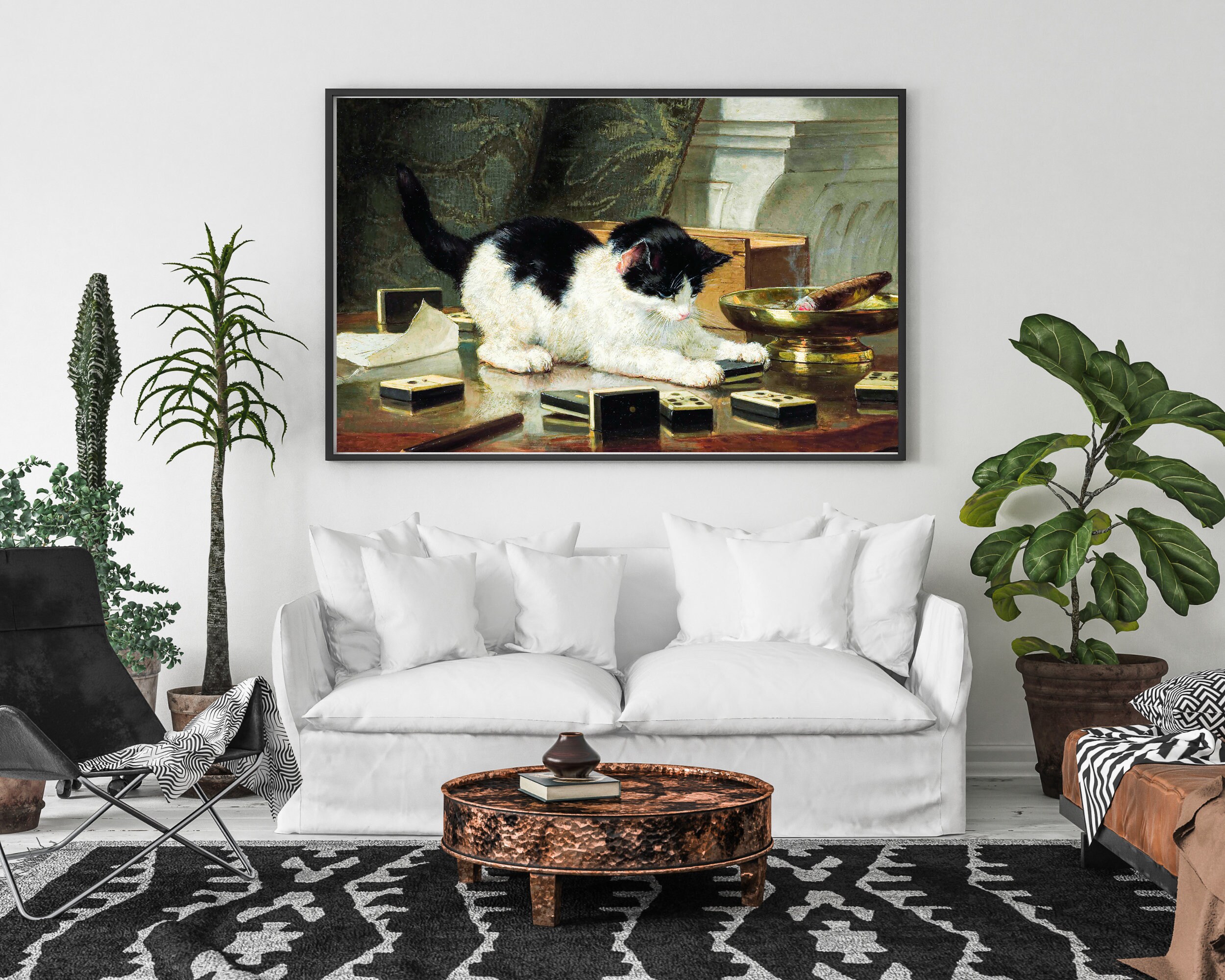 Printable Vintage Cat Painting, Bohemian Antique Wall Art, Wall Art ...