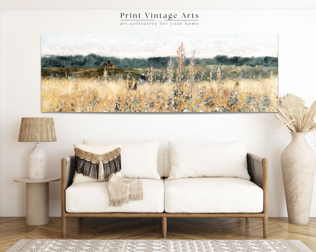 Printable Wildflower Field Landscape Oil Painting, Vintage Farm House ...
