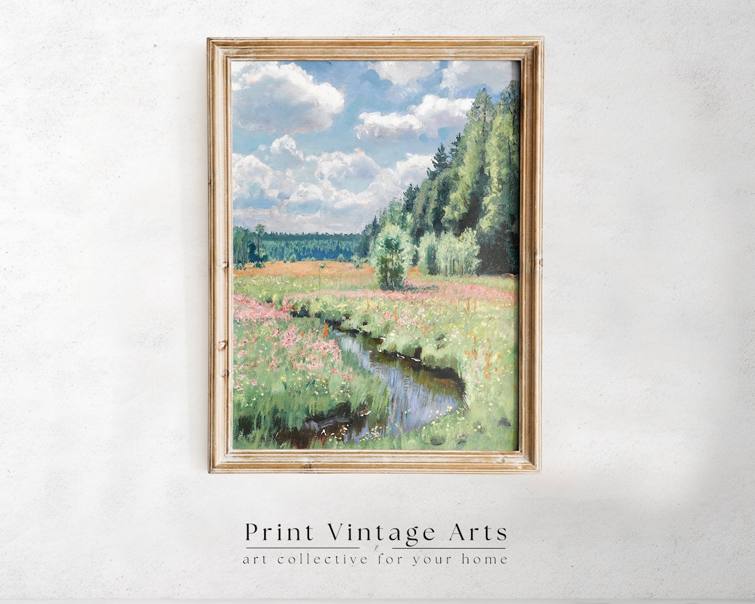 Printable Spring Meadow Oil Painting, Vintage Spring Wildflower Field ...