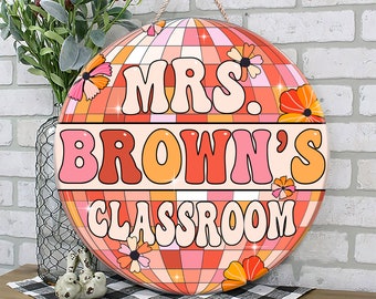Disco Classroom Door Sign Groovy Teacher Door Hanger Back to - Etsy