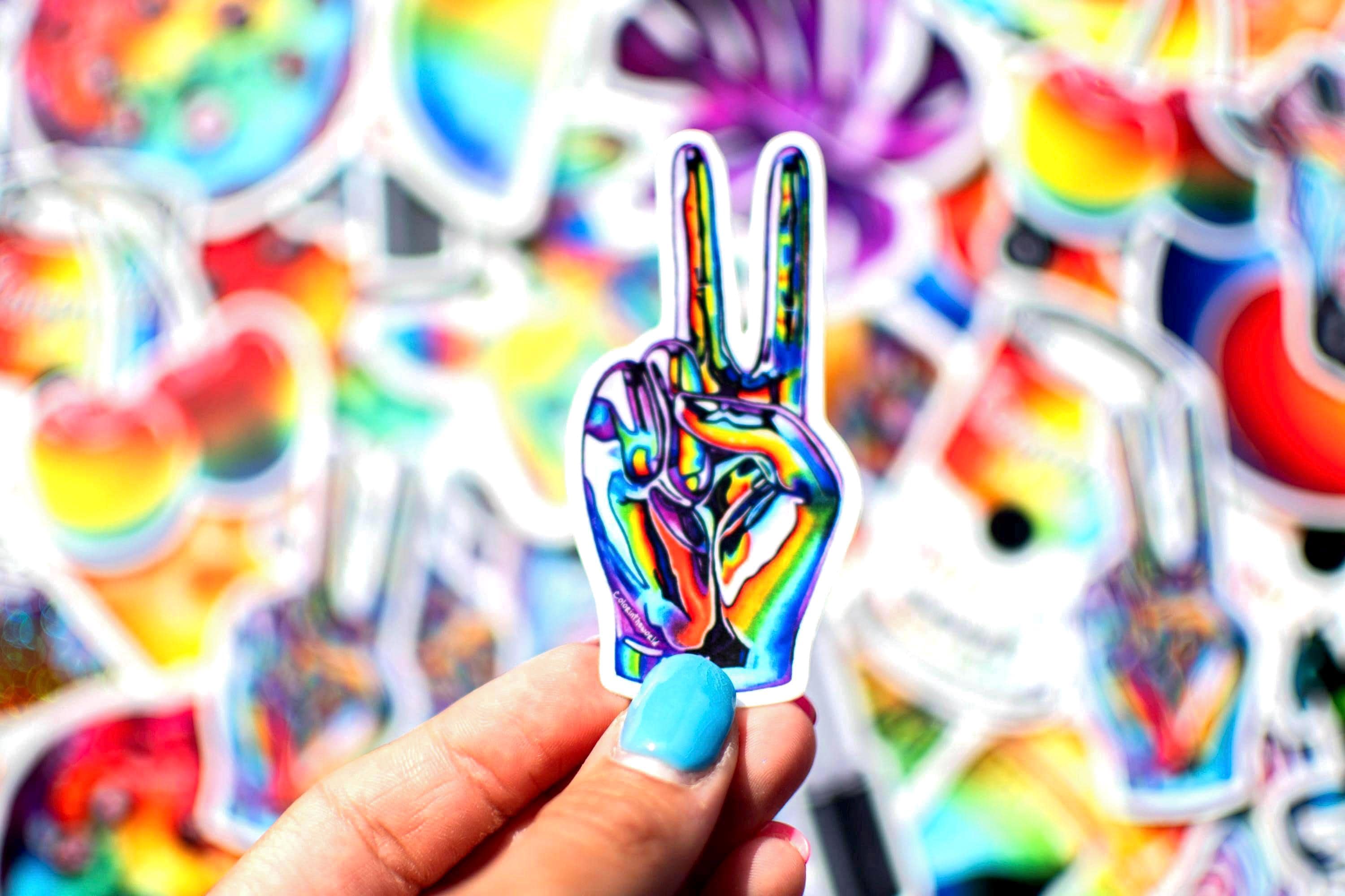 Rainbow Peace Sign Hand Sticker Colorful Laptop Decal Tablet Case ...