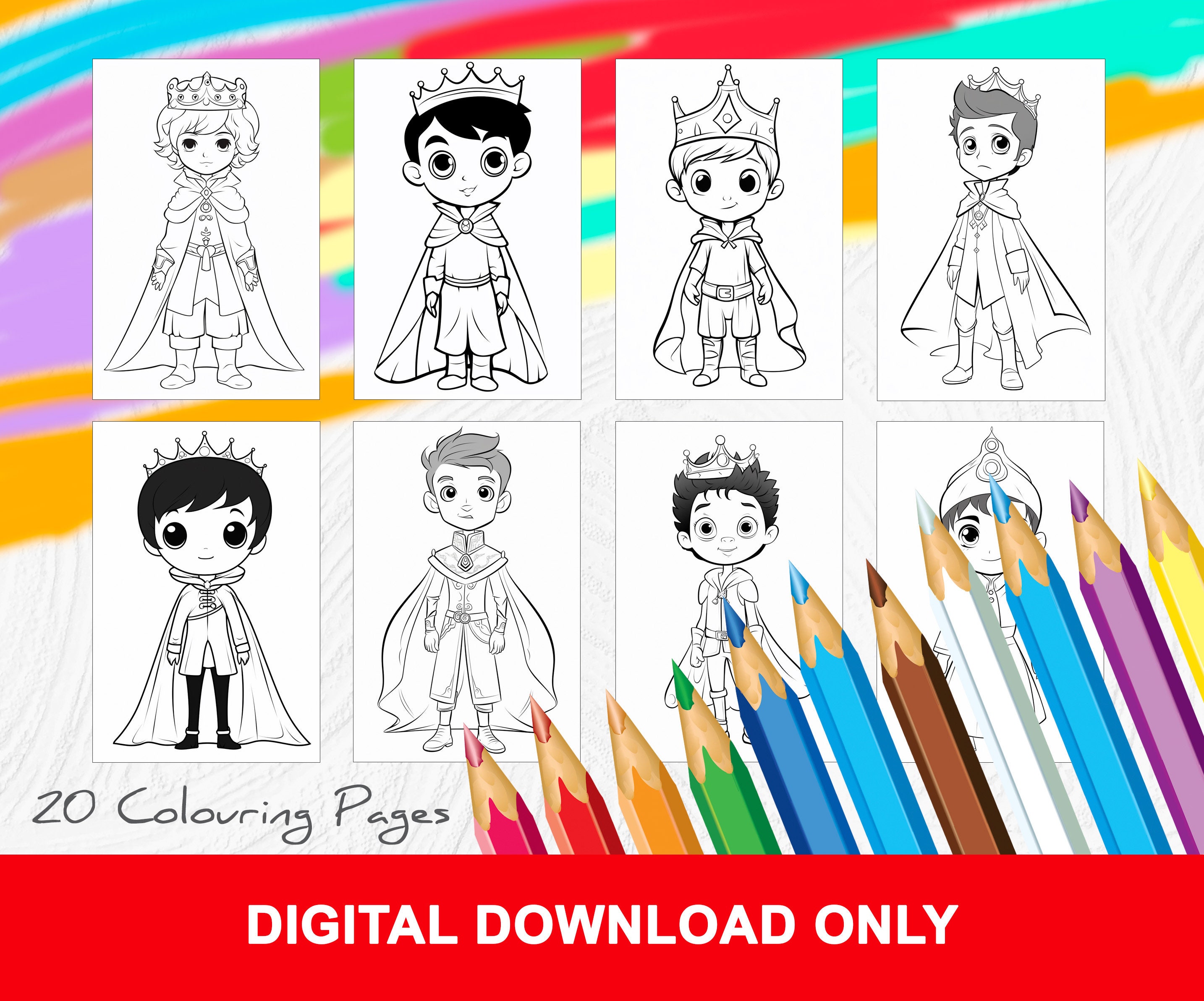 20 Prince Coloring Pages Prince Activities Prince Party - Etsy