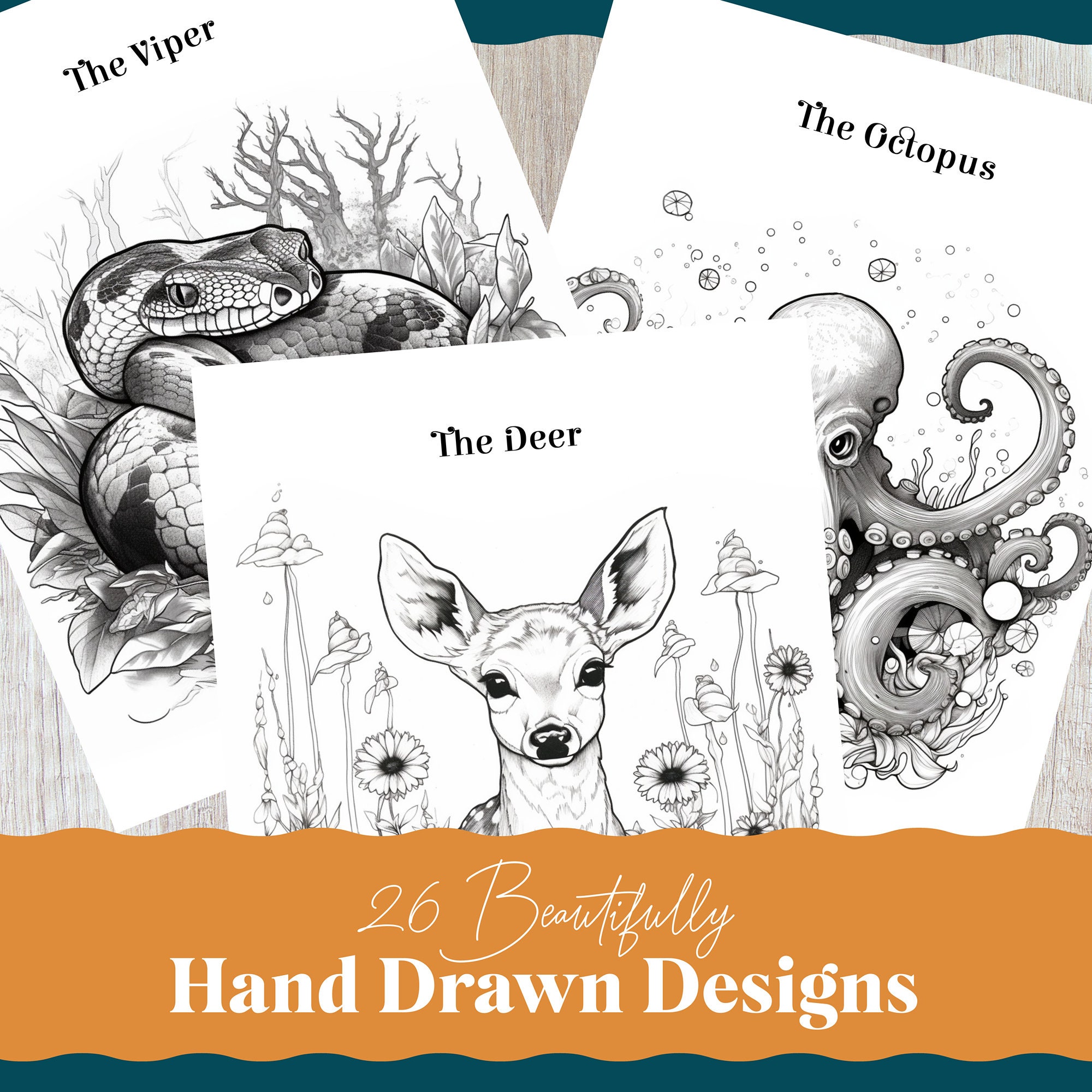 26 Printable Animal Coloring Pages - Beautiful Hand Drawn Designs - for ...