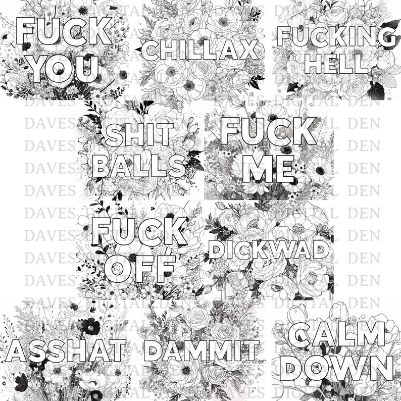 Pretty Profanity Coloring Pages - Printable - Digital Download ...