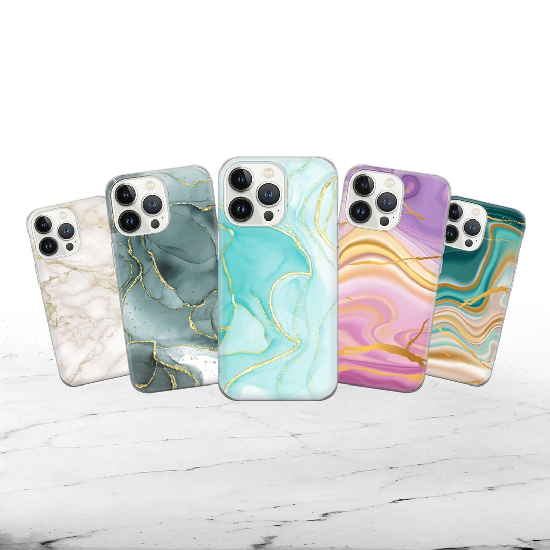 Blue Marble Phone Case With Pink Gold Cover Fit for iPhone 15 Pro Max ...