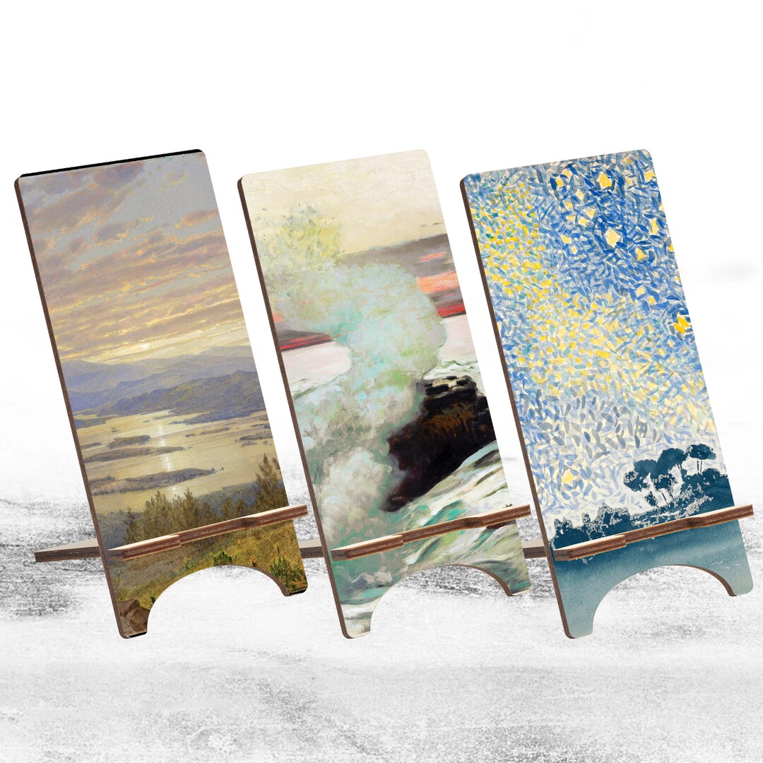 Art Wood Phone Stand, Landscape Painting Holder for iPhone 14 13 12 11 ...